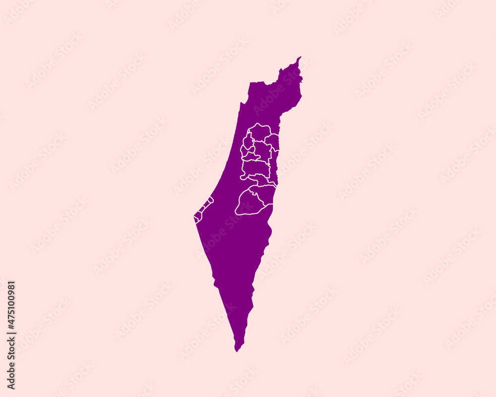 Modern Velvet Violet Color High Detailed Border Map Of Palestine ...