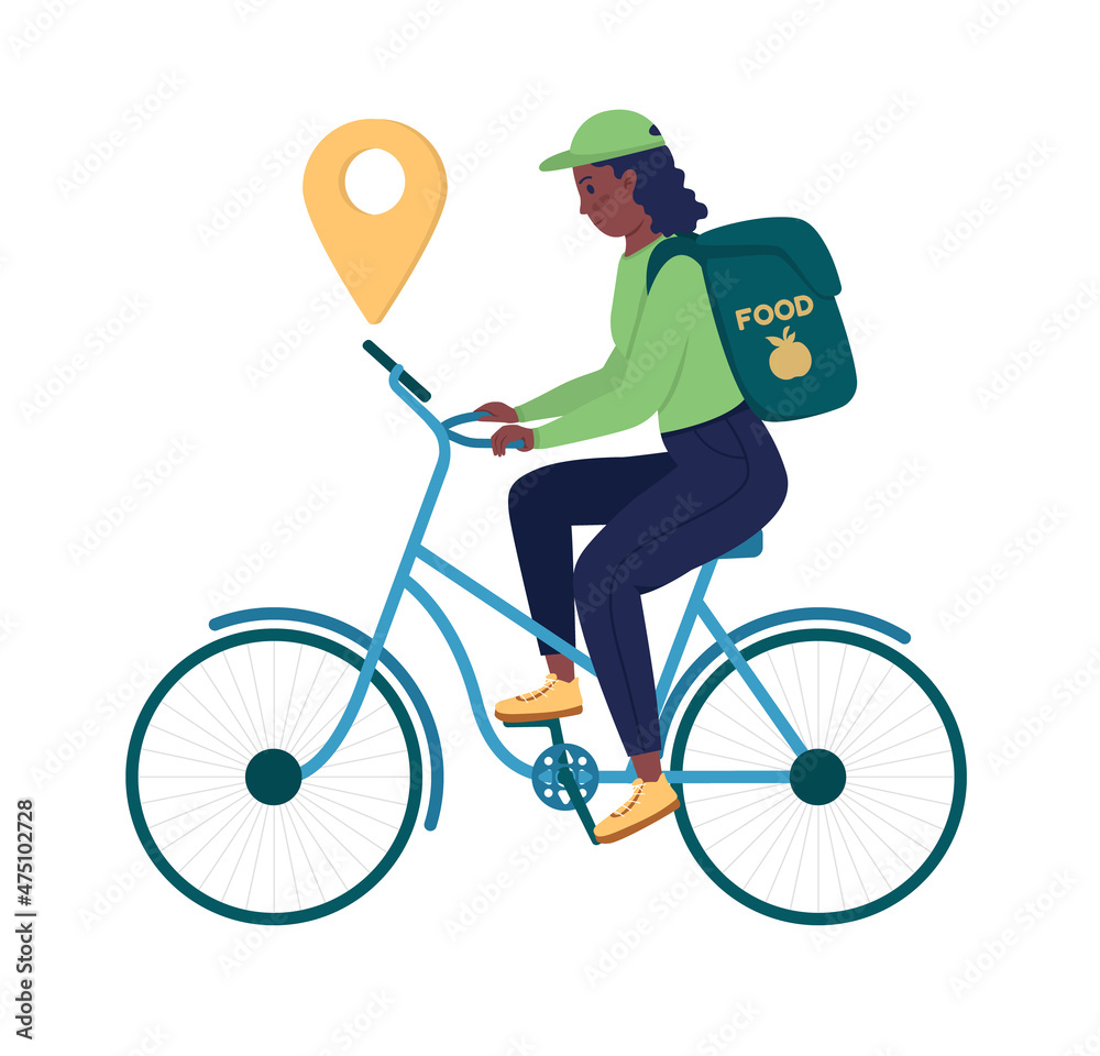 Courier navigate with gps semi flat color vector character. Posing ...
