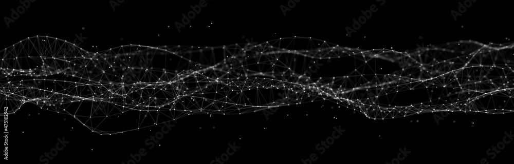 Molecular DNA structure. Sound wave of particles. Network connections ...