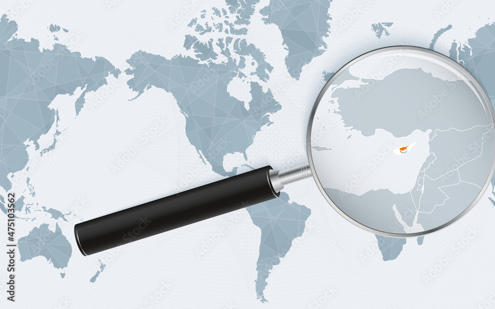 Enlarged map of Cyprus on America centered World Map. Magnified map and ...