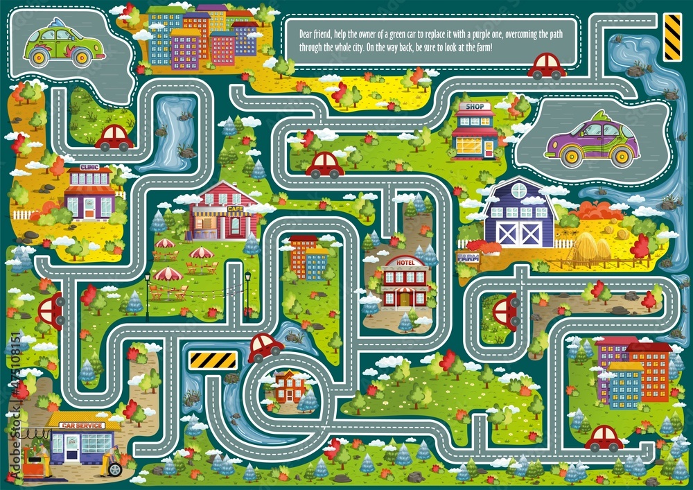 Vector children's illustration depicting urban infrastructure: roads ...