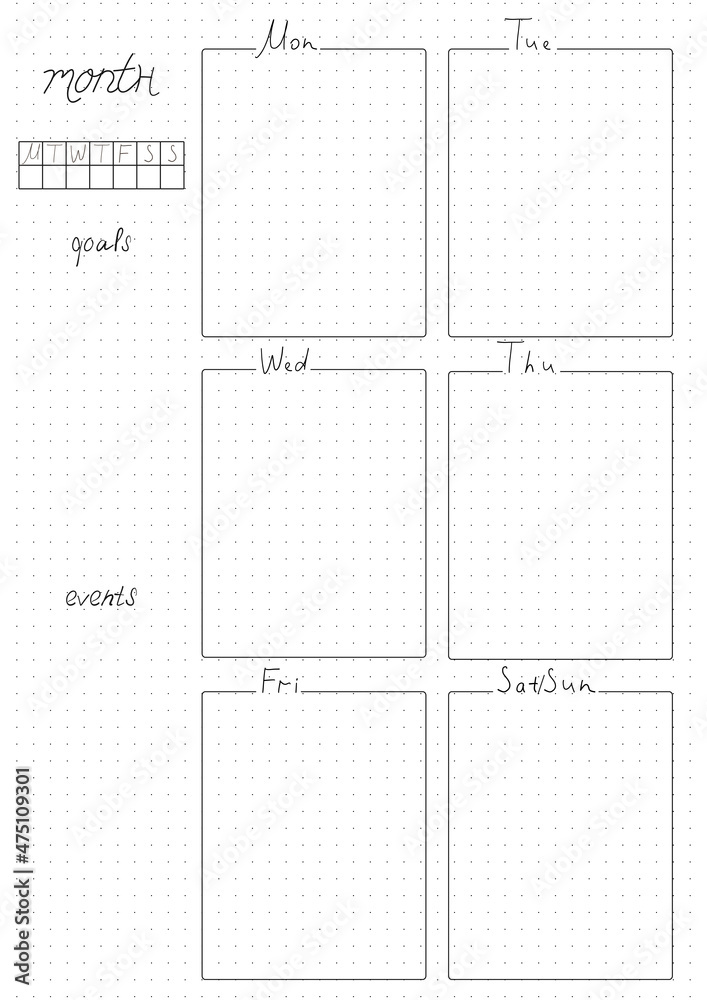 Printable A4 paper sheet, bullet journal page with hand drawn blank ...