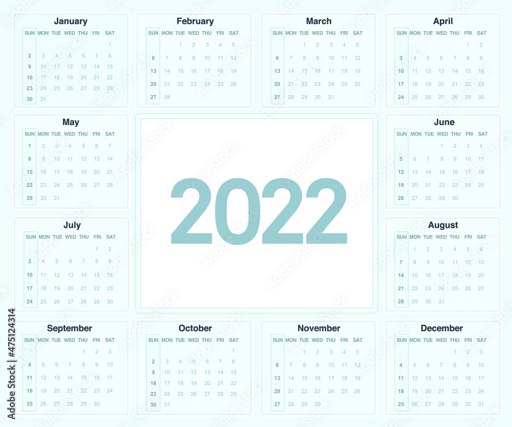 2022 calendar template, editable with space for message. Set of 12 ...