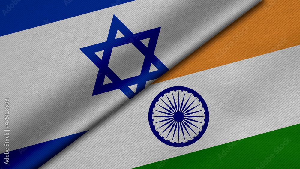 3D Rendering of two flags from State of Israel and India together with ...