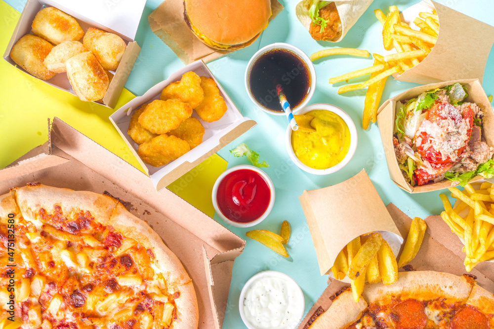 Delivery food, fast-food background Stock Photo | Adobe Stock