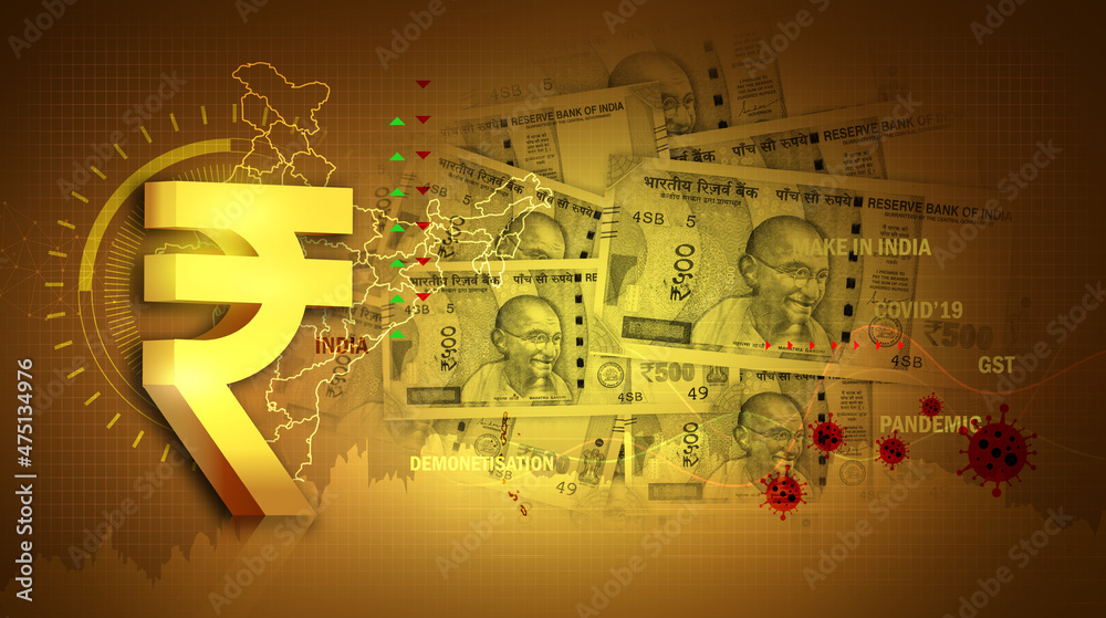 yellow rupee background illustration with rupee icon and map, Indian ...