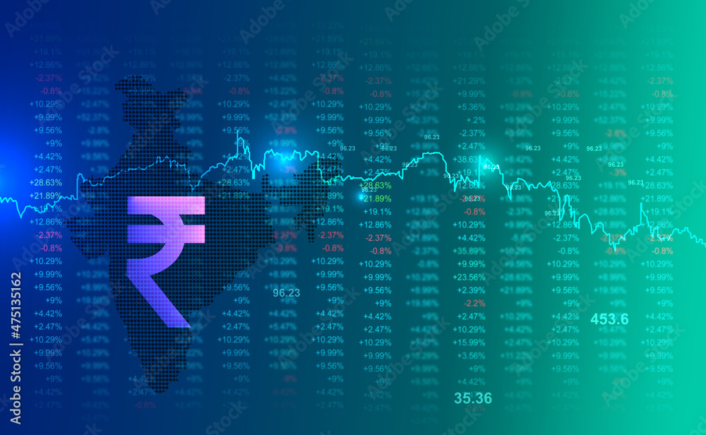 Indian Rupee background, Indian Stock market data with Indian map ...