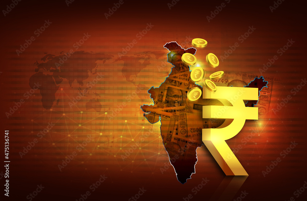 Indian economy concept, finance background with Indian rupee icon ...