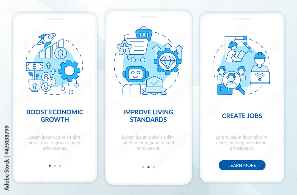 Positive automation impact on society blue onboarding mobile app screen ...