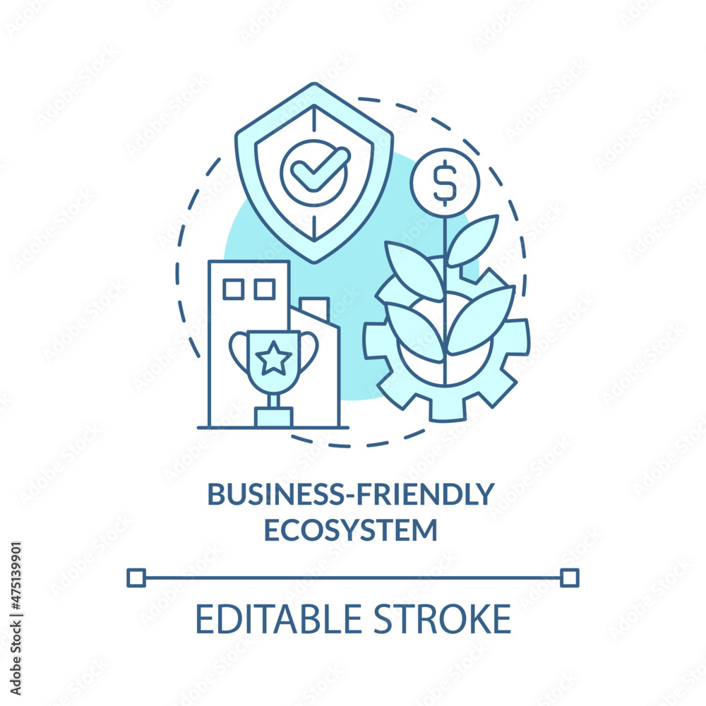 Business-friendly ecosystem turquoise concept icon. Economic stability ...