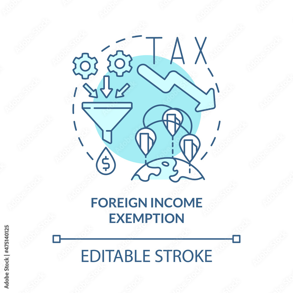Foreign income exemption turquoise concept icon. Reducing taxes ...