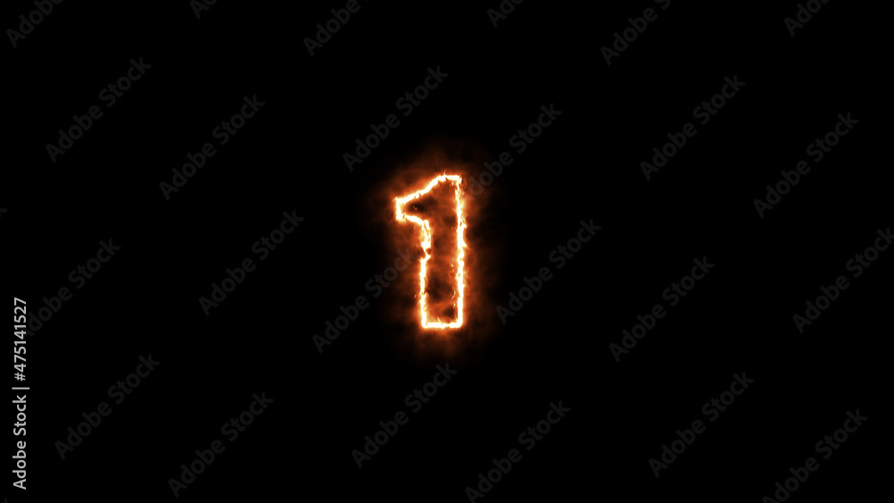 Neon numbers one glowing on an alpha channel background. number 1 ...