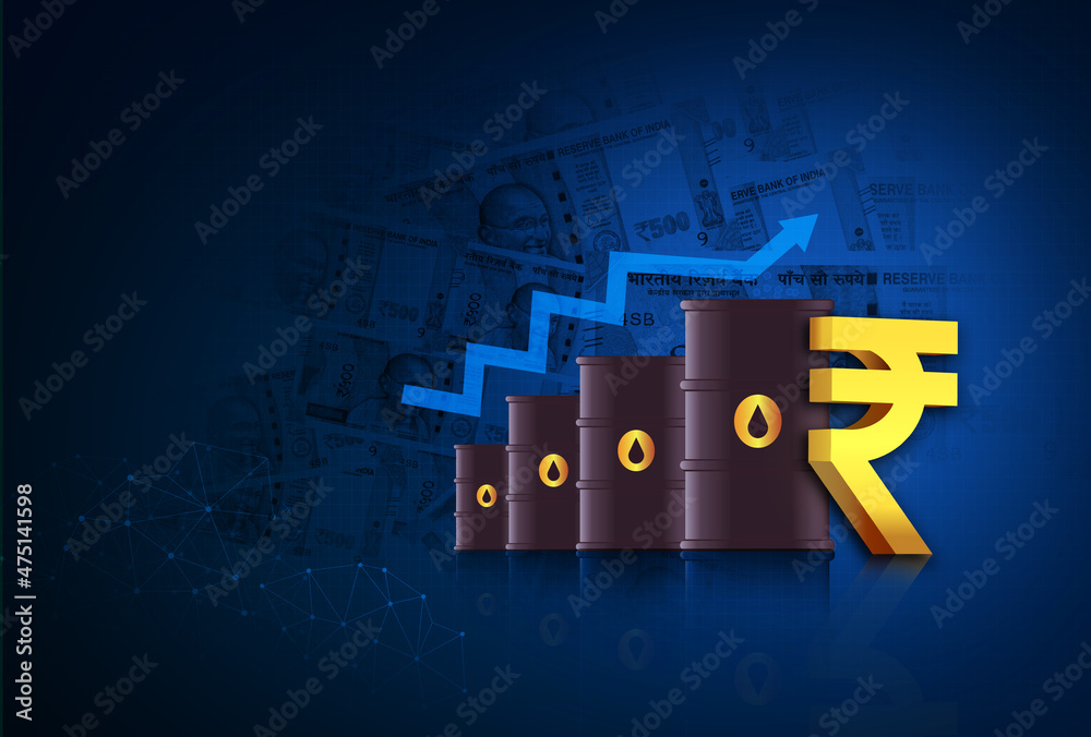 crude oil price hike concept, Indian rupee price hike 3d rendering ...
