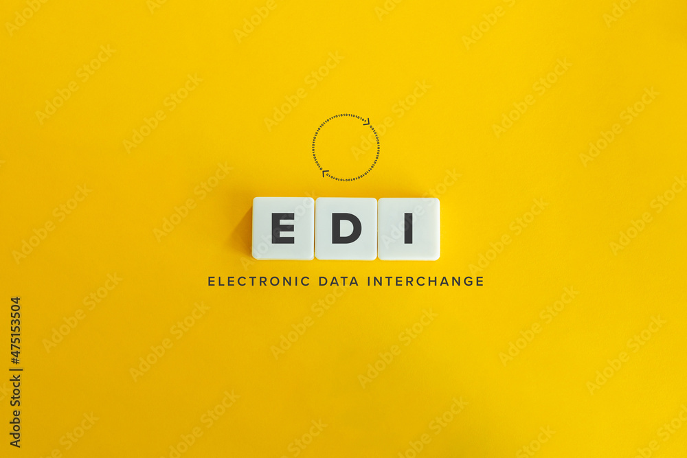 EDI (ELECTRONIC DATA INTERCHANGE) banner and icon. Block letters on ...