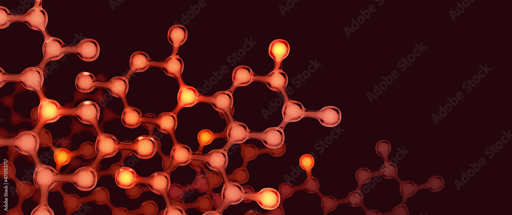 Molecule 3D illustration. Crystal lattice under a microscope. Cell ...