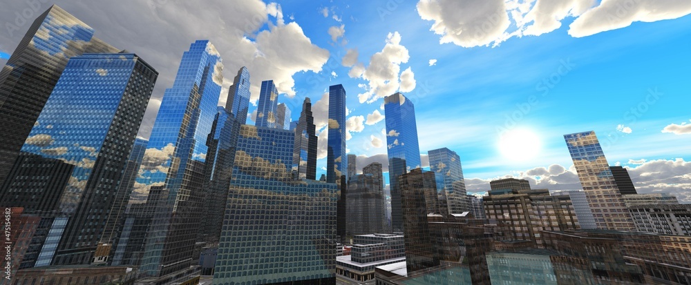 Skyscrapers, high-rise buildings from below against the background of ...