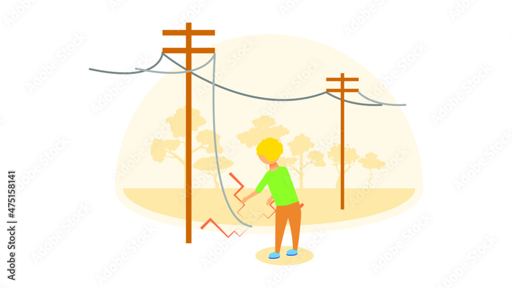 Abstract Flat Boy Grabbing Power Line Wire Electric Shock First Aid ...