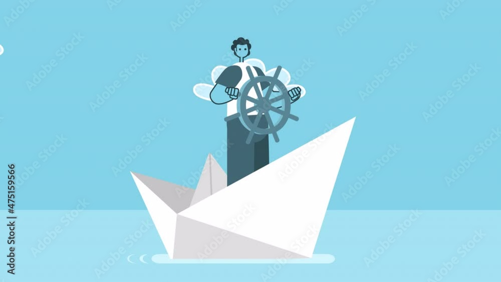 Cartoon man sails on a paper boat. Flat Design 2d Character Isolated ...