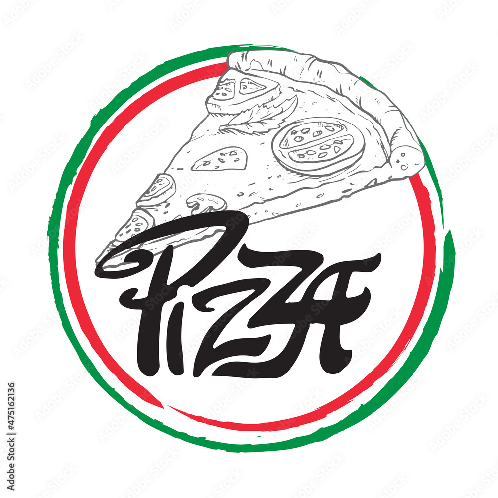 Pizza logo, pizza slice in a circle, stylish signboard for pizzeria ...