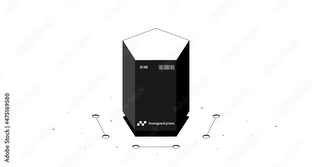 Pentagonal prism mathematical figure. Black and white isometric 3d ...