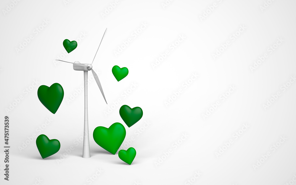 Abstract cartoon style wind turbine minimal white background 3d render ...