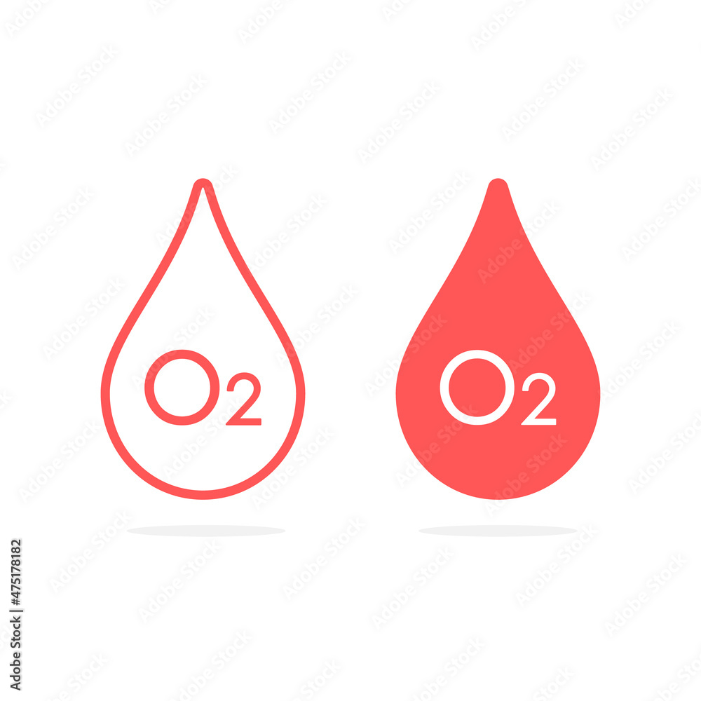 Oxygen in blood drop icon, O2 saturation monitoring vector isolated ...