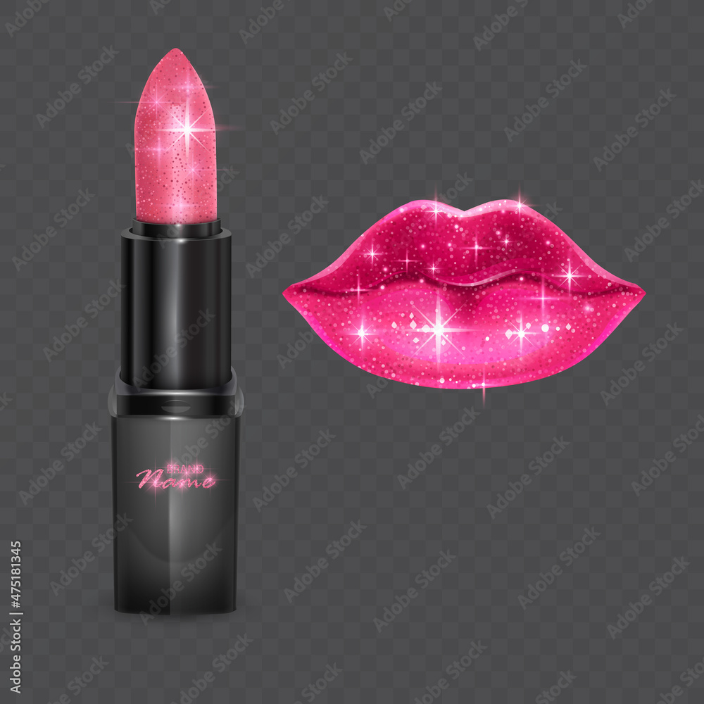 Beautiful voluminous lips on a transparent background, pink lips with a ...