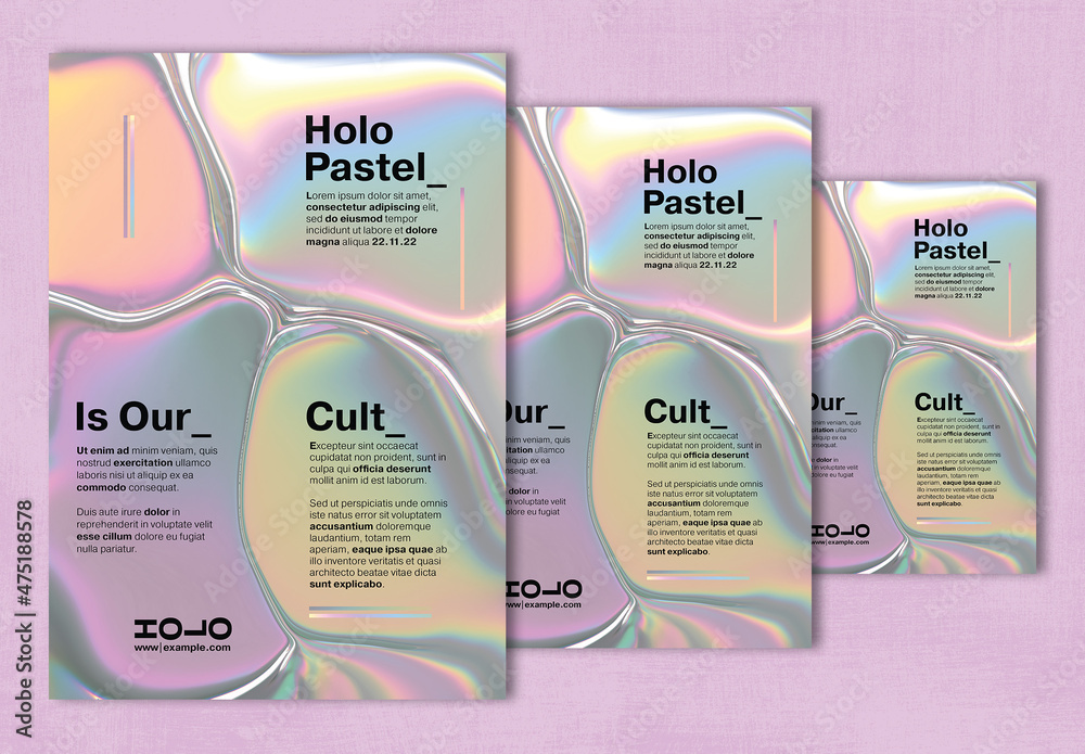 Abstract Business Poster Layout with Holographic Pastel Colored Stains ...
