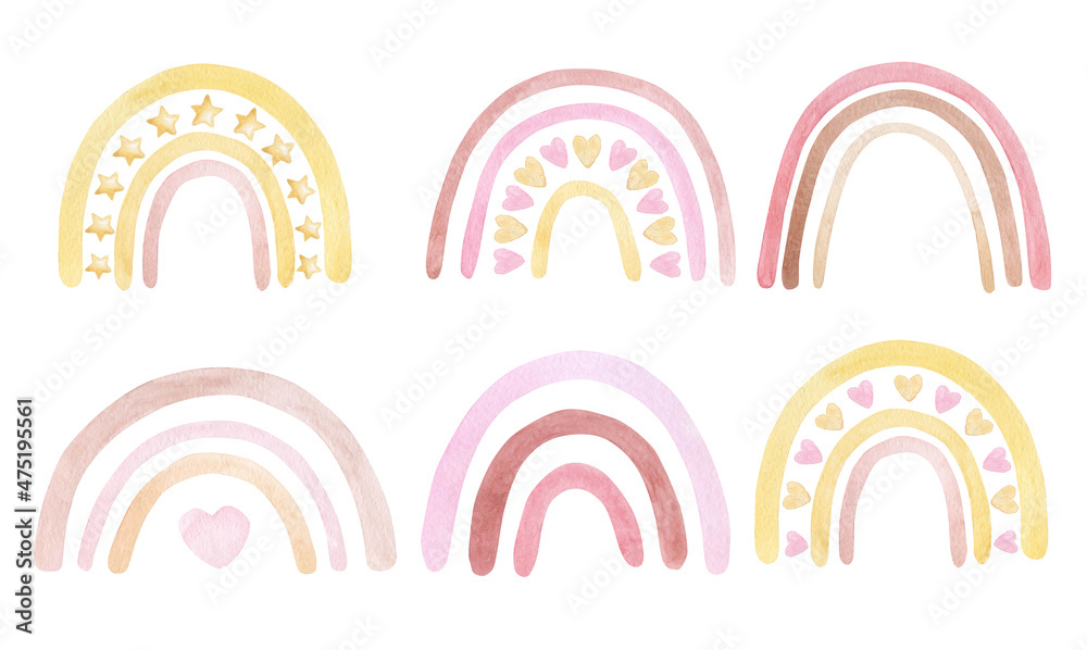 Watercolor kids raindow set, scandinavian clipart with hand painted ...