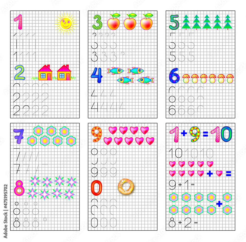 Worksheets for kids school math textbook. Learn numbers. Set of ...