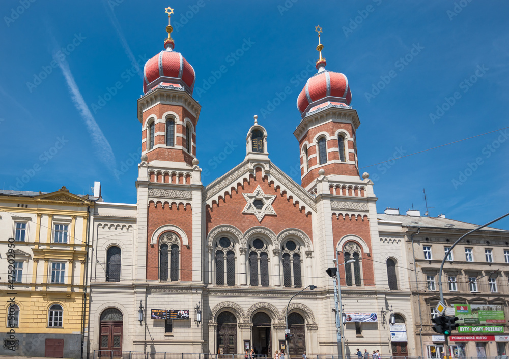 Plzen, Czech Republic, June 2019 - External view of the Great Synagogue ...
