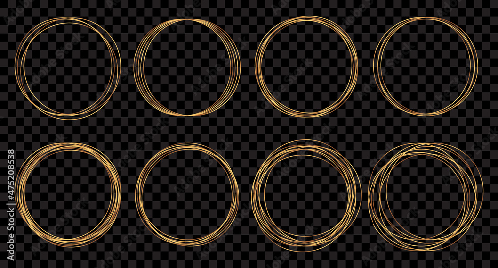 Set of gold circle shape. Label, logo design element, frame. Abstract ...