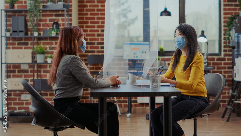 Candidate attending job interview application in business office during ...