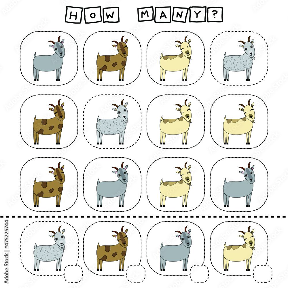 How many counting game with funny goats. Worksheet for preschool kids ...