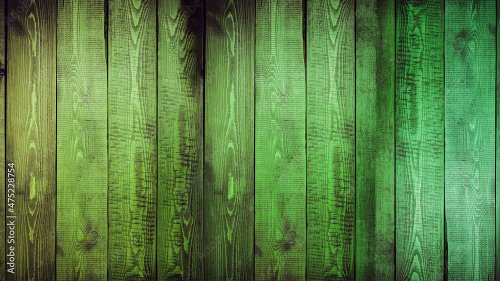 Texture with green gradient on old wooden planks arranged in vertical ...