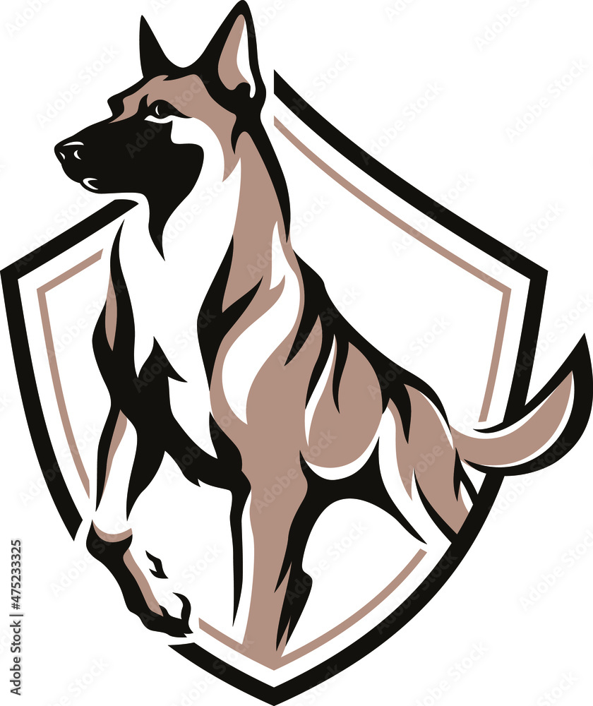 Shield Logo with Belgian Malinois (Shepherd) Dog Stock Vector | Adobe Stock