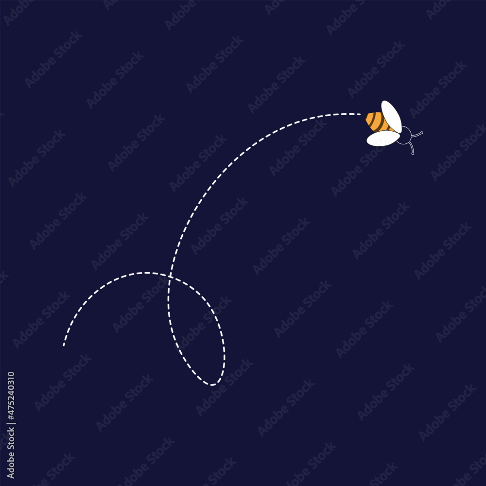 Flight of a bee or bumblebee with a dotted trajectory. A working honey ...