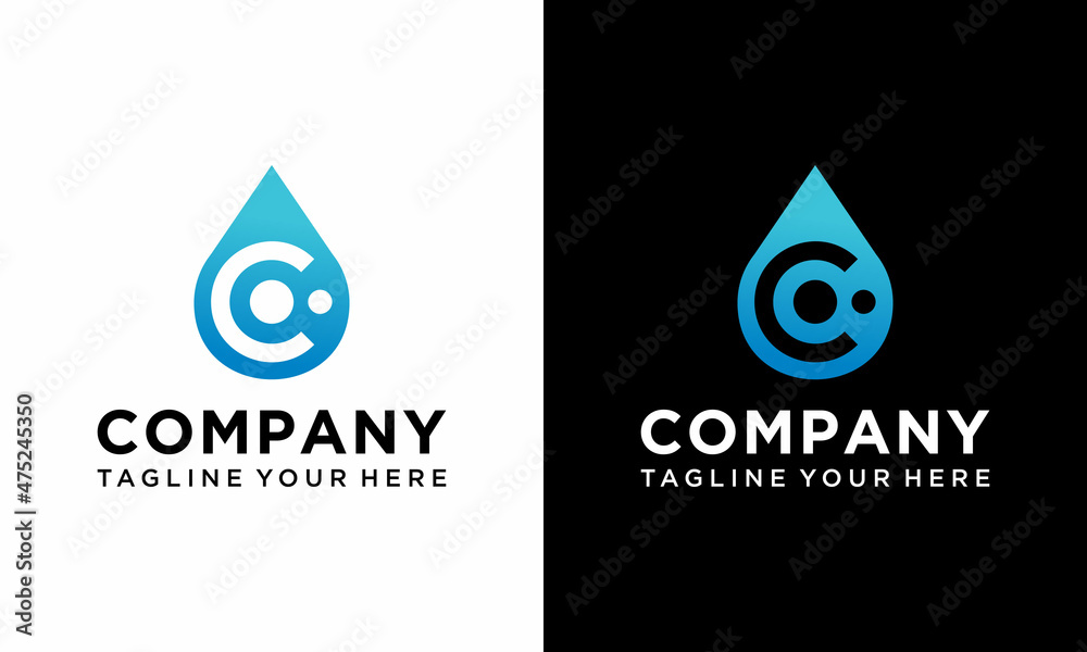 Letter C water drop logo. Blue aqua logo design vector template. on a ...