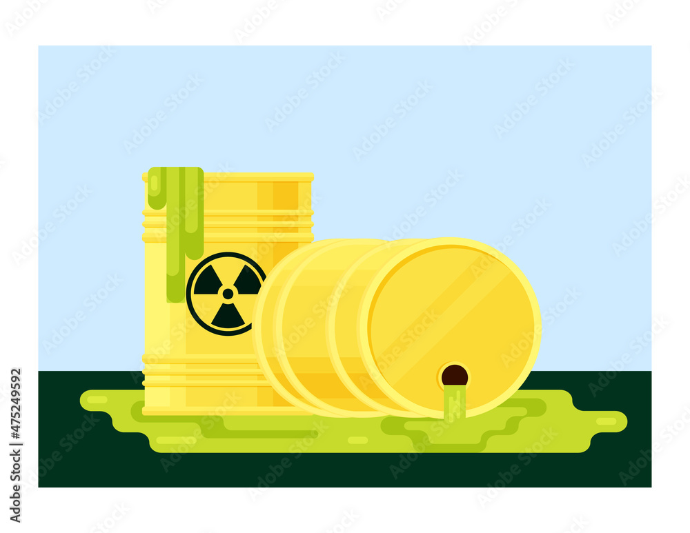 Spill of radioactive waste illustration. Environmental pollution with ...