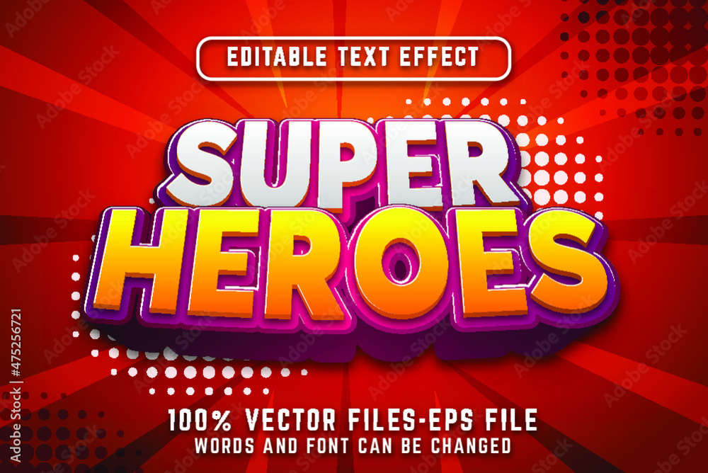 super heroes 3d text. editable text effect with cartoon style premium ...