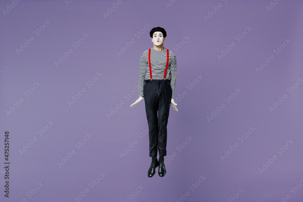 Full size body length charismatic loony young mime man with white face ...