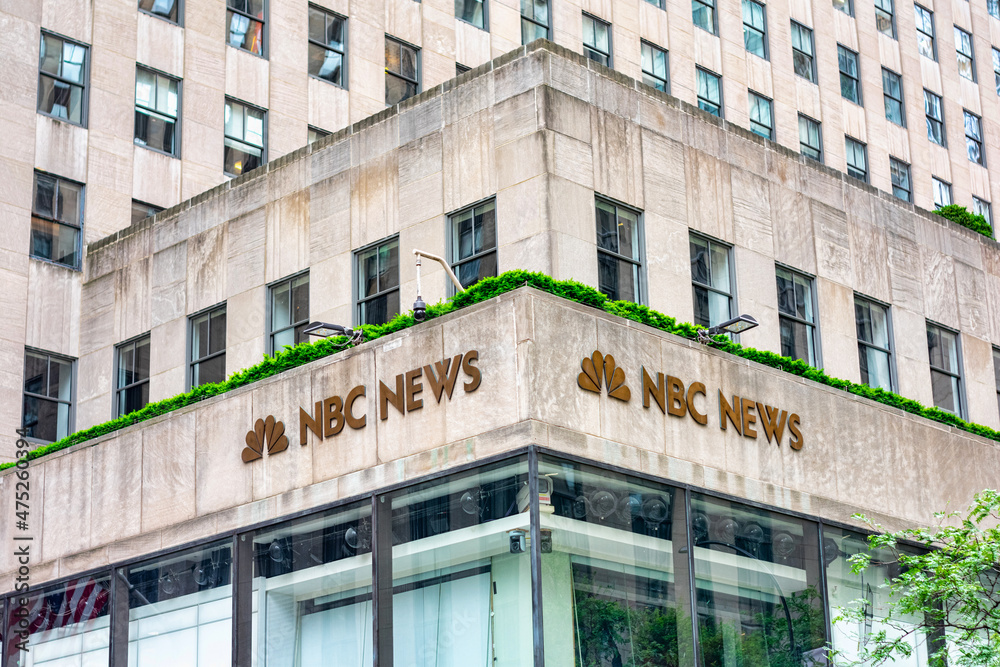 NBC News sign, logo on headquarters facade of the news division of the ...