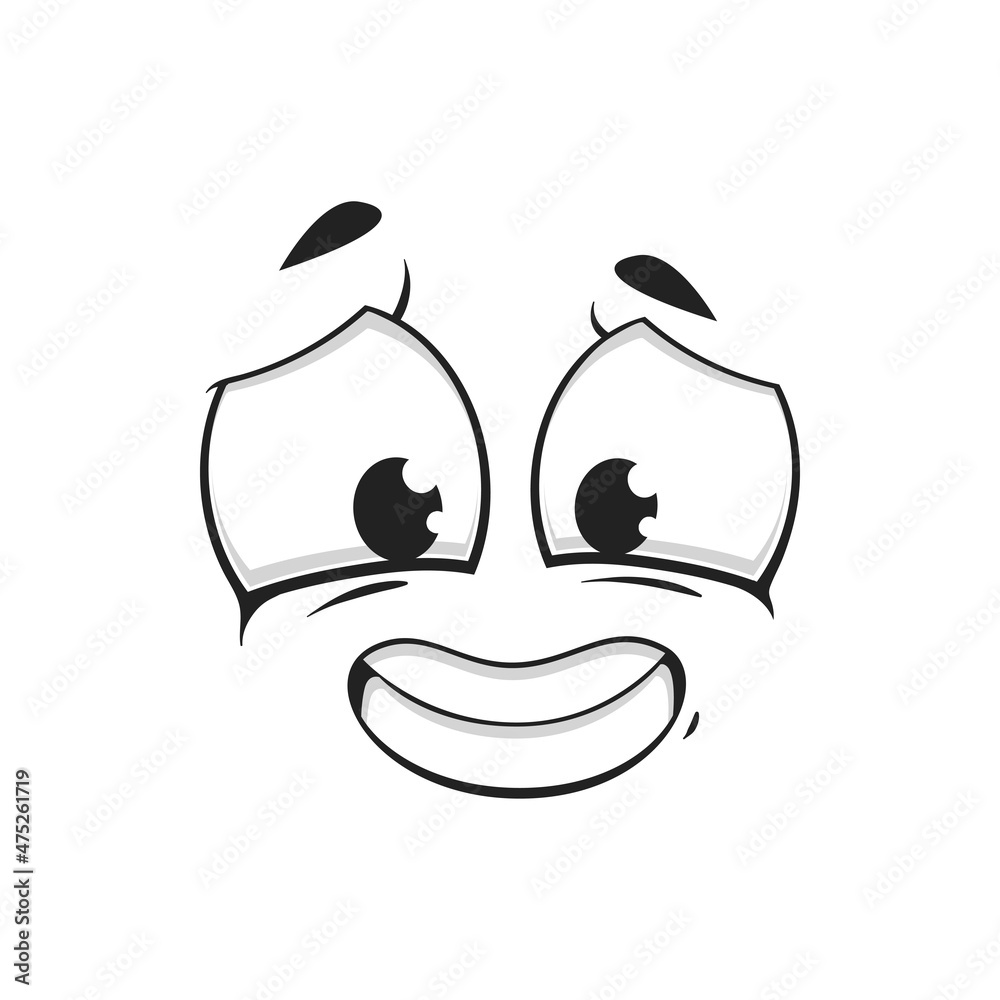 Confused cartoon face, vector guilty smiling character. Hangdog emoji ...