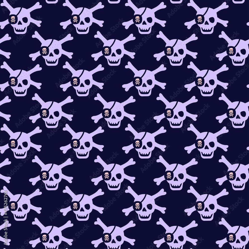 Vector illustration of a seamless pattern with a skull.Pink and purple ...