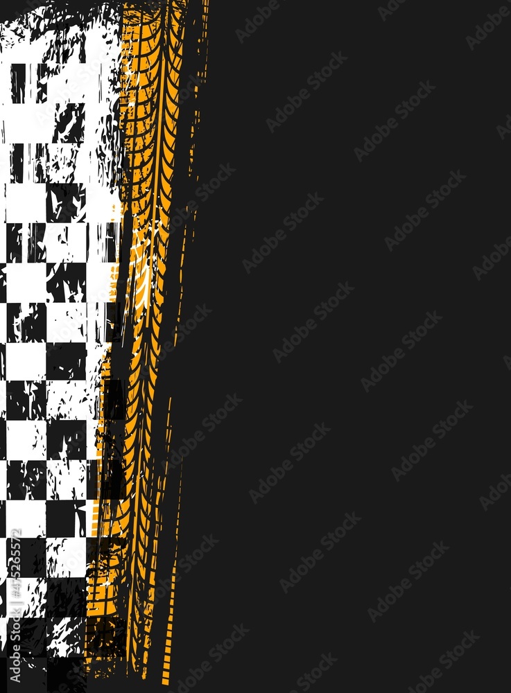 Rally sport background with grunge racing checker flag and tire cracks ...