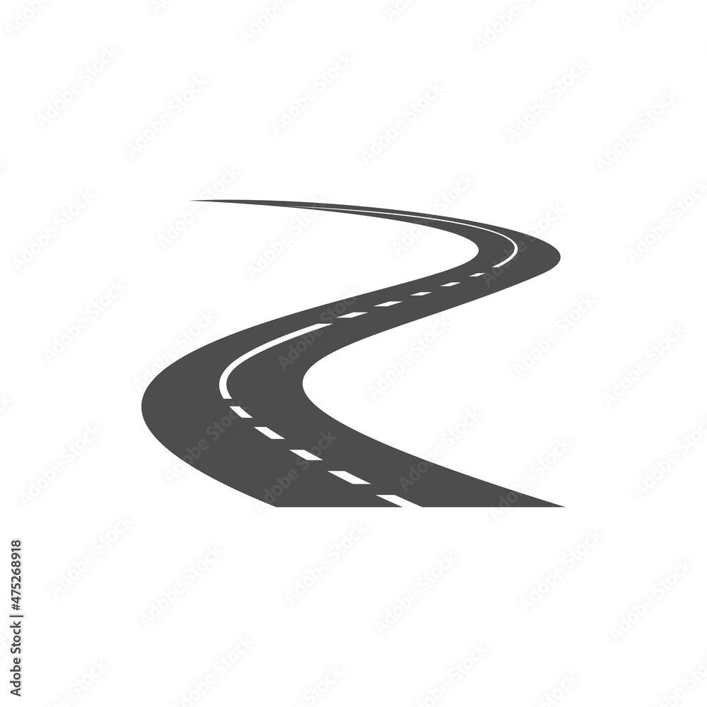 Winding highway, asphalt curve way, asphalted road, pathway vector icon ...