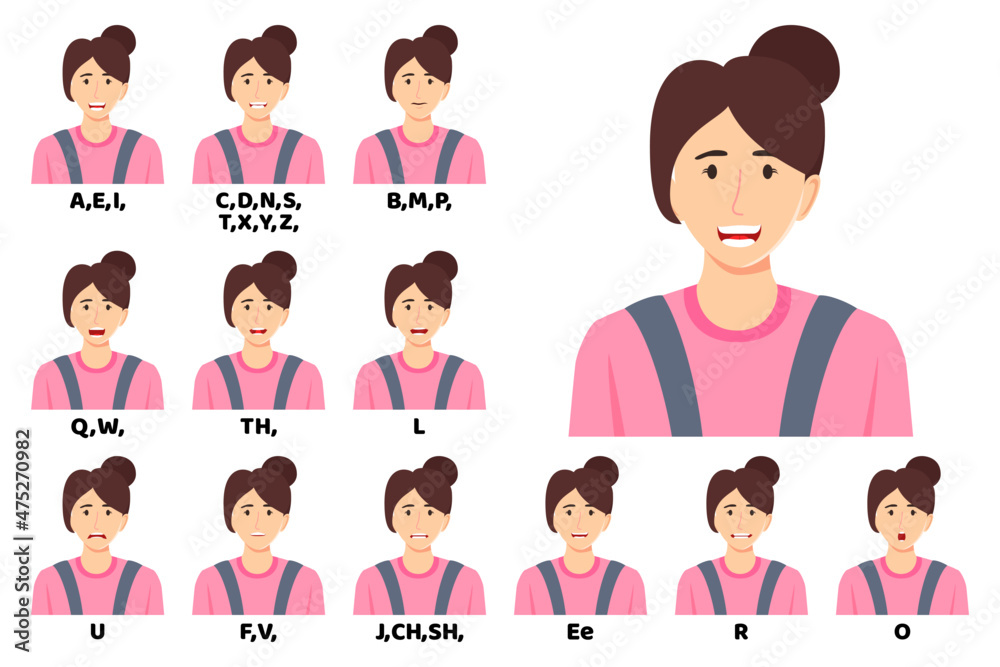 Businesswoman cartoon character talking mouth and lips expressions ...