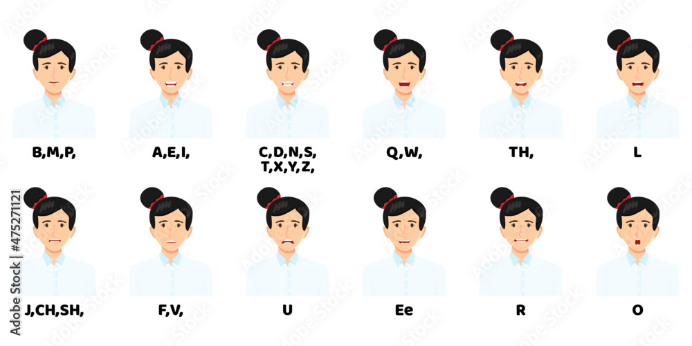 Modern cute businesswoman cartoon character talking mouth and lips ...