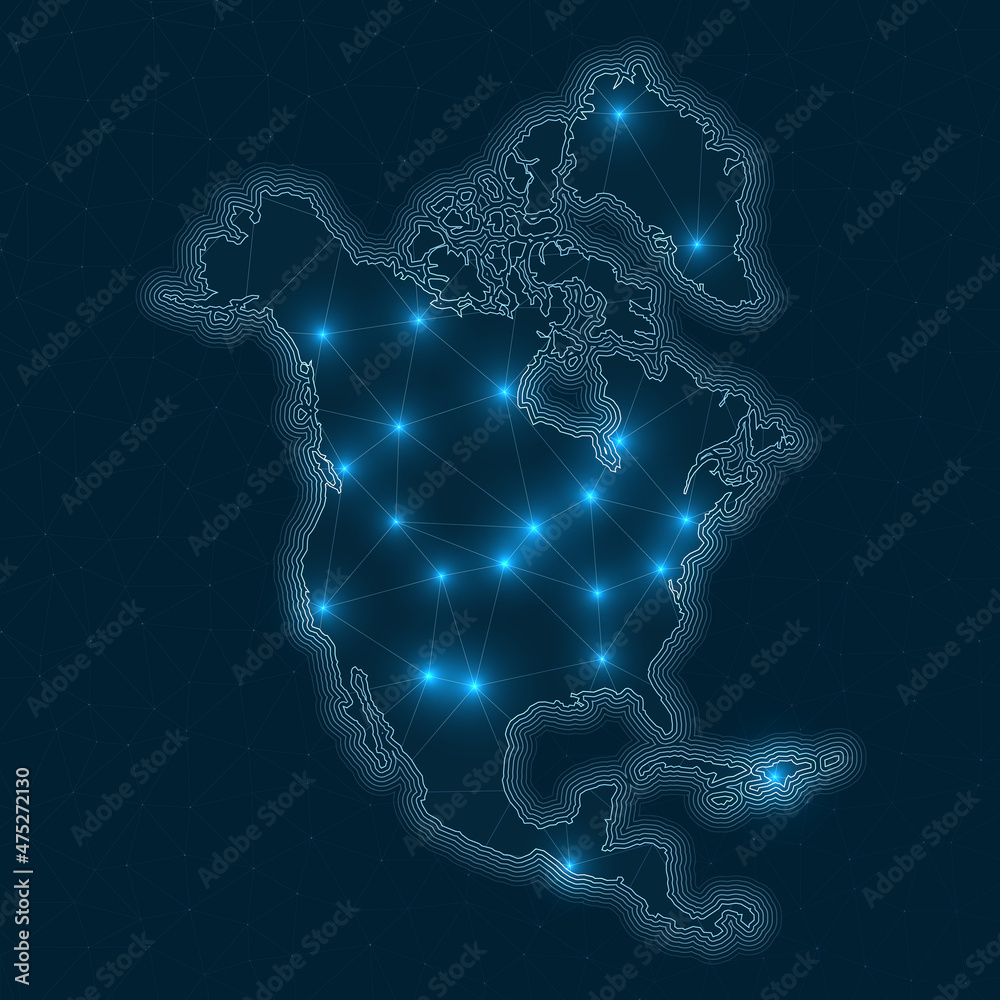 North America network map. Abstract geometric map of the continent ...