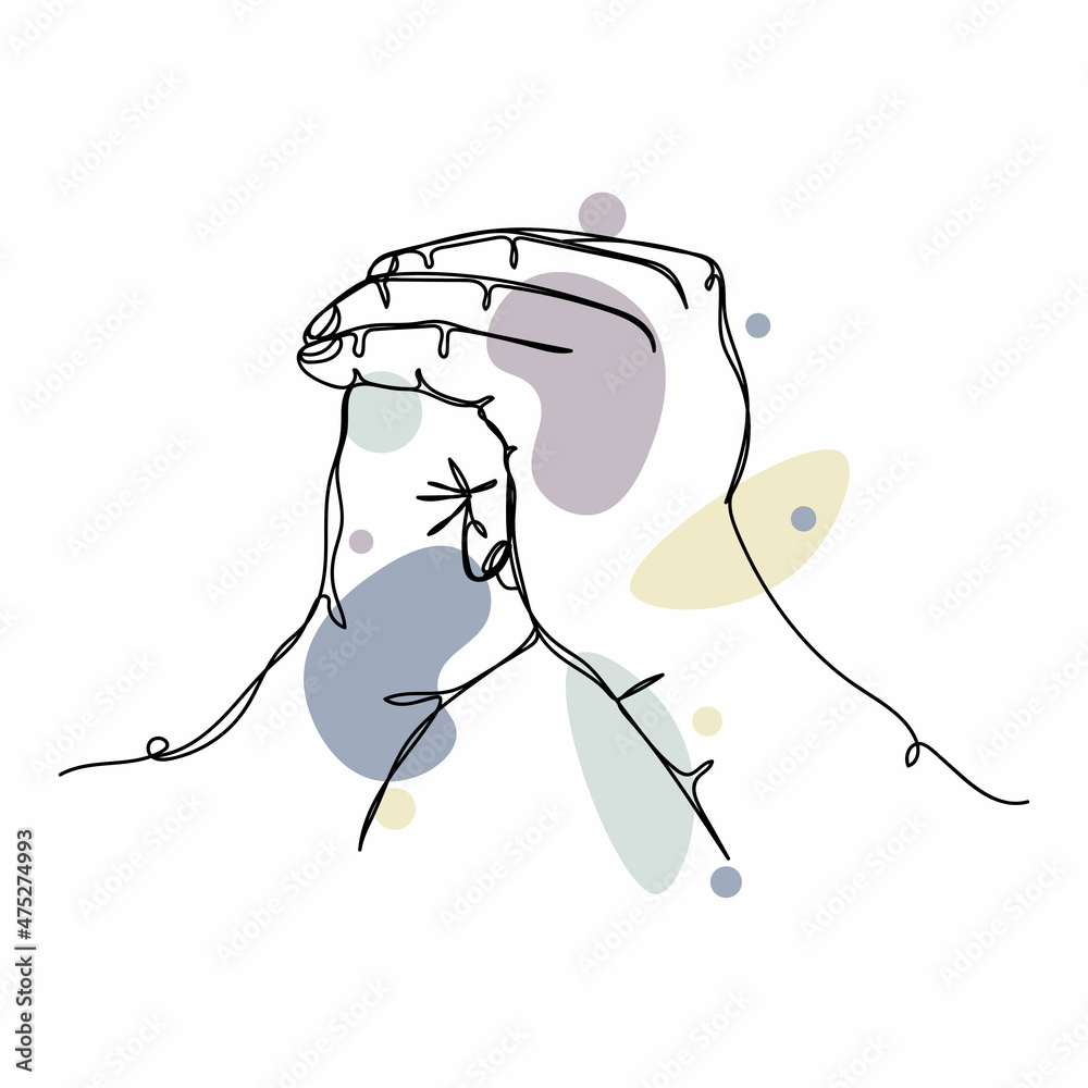 Continuous one simple single line drawing of religious hands praying ...